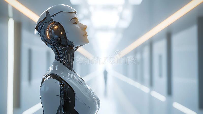 Female Robot in Futuristic Corridor Stock Image - Image of mechanoid ...