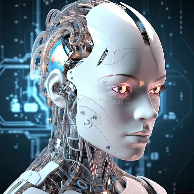 Female Robot Head, Artificial Intelligence Concept. Created by AI Stock ...