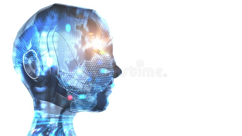 Female Robot Head with Dark Metallic Material Overlay with Digital ...