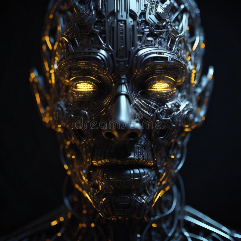 A Female Robot with Metal Head and Glowing Eyes. Generative Ai Stock ...