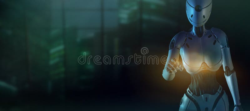 A Female Robot Pointing or Touching Something with Her Forefinger ...