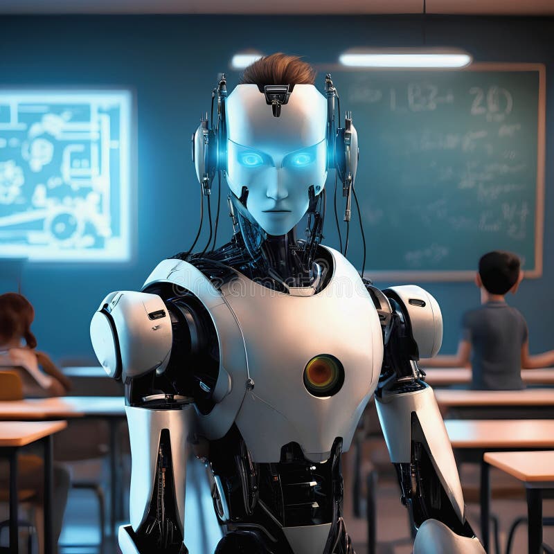 A Female Robot Teacher in a School Classroom Stock Illustration ...