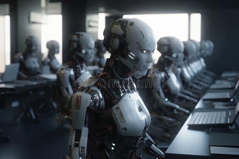 Female Robot Working in a Smart Office Stock Illustration ...