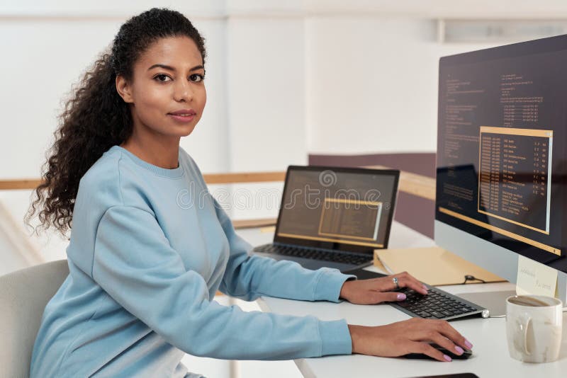 Female Rogrammer Working on Computer in Modern Office of it Company ...