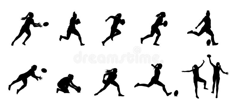 Female Rugby Player Silhouette Stock Vector - Illustration of agile ...