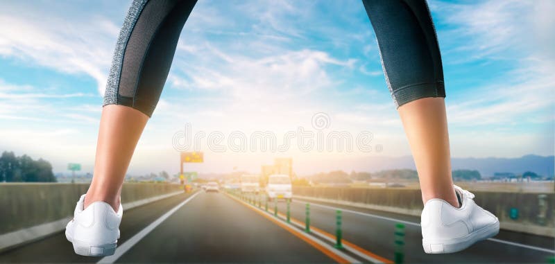 Female Runner Legs Spreading Getting Ready To Work Out on the Road with ...