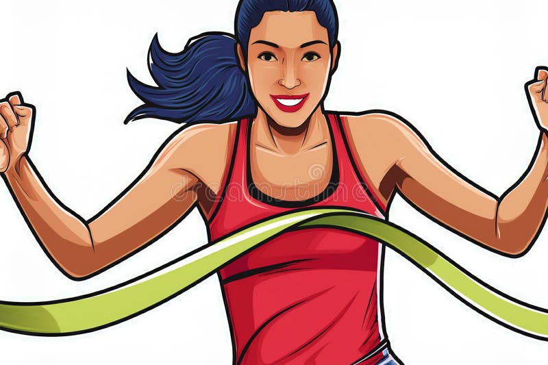 Female Runner Winning a Race and Breaking the Tape Stock Illustration ...