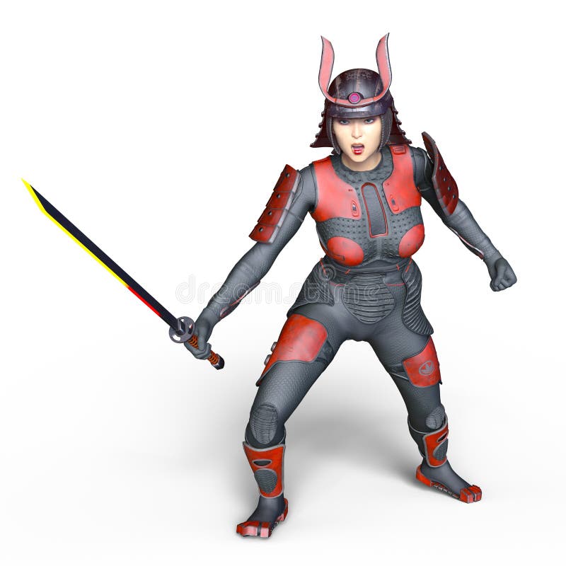 Female samurai warrior stock illustration. Illustration of sword - 87630814
