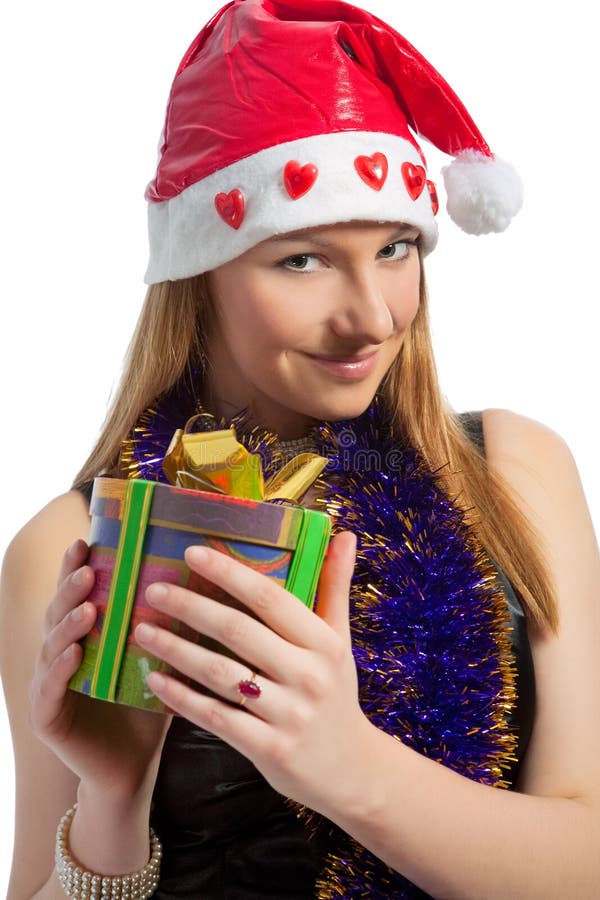 Female santa with gift stock photo. Image of female, offering - 22063368