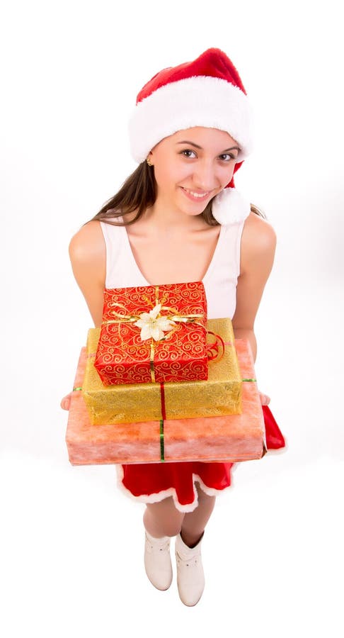 Female Santa with Gift Boxes. Stock Photo - Image of hair, cute: 27633290