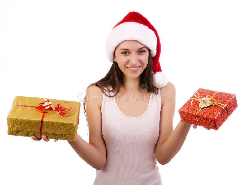 Female Santa with Gift Boxes. Stock Image - Image of happy, xmas: 27665563