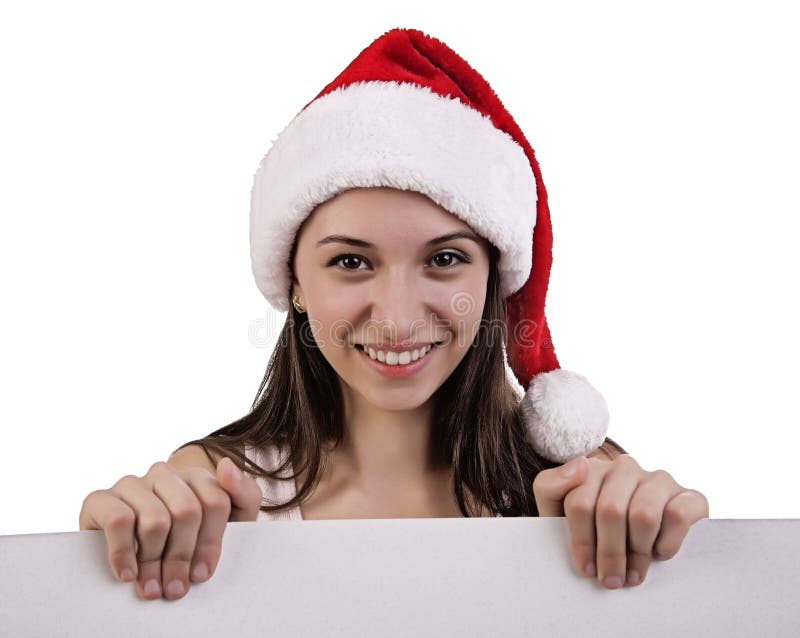 Female Santa Over a Billboard Stock Image - Image of costume, winter ...