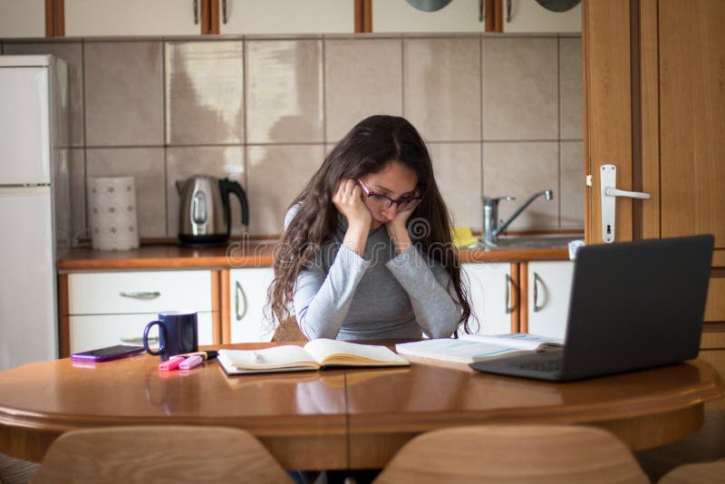 Female Science Student Finding Difficult To Prepare for Exams at Home ...