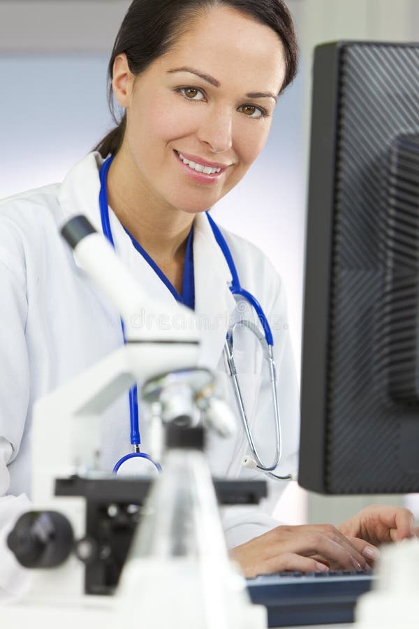 Female Scientist Doctor and Computer in Laboratory Stock Photo - Image ...