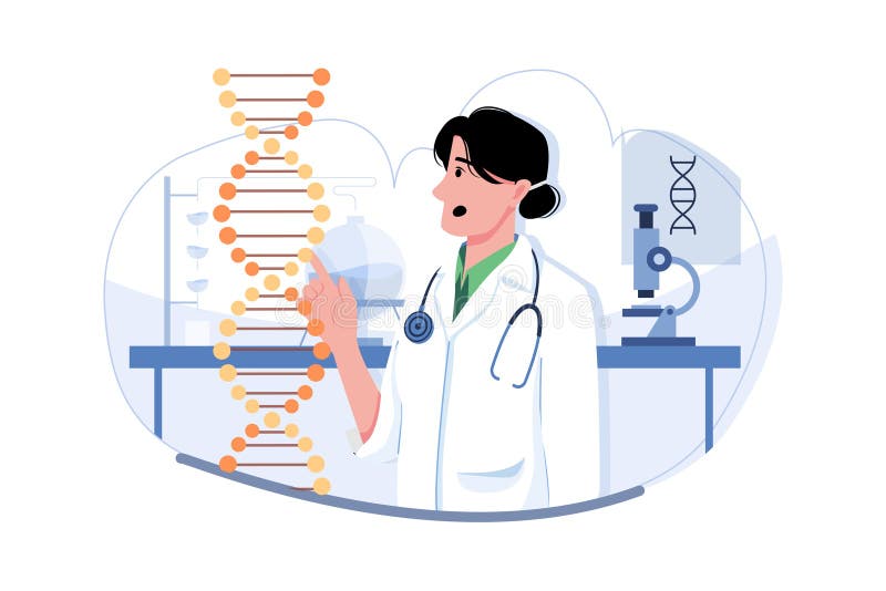 Female Scientist Doing DNA Research Stock Vector - Illustration of care ... Female Scientist Doing DNA Research Stock Vector - Illustration of care ...