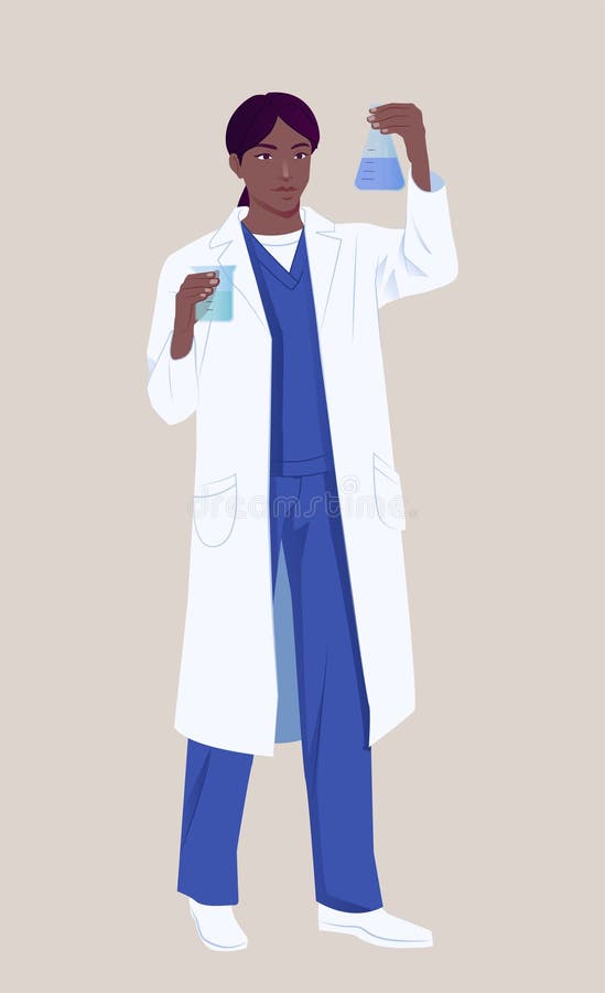 Female Scientist Holding Lab Flasks. Vector Illustration Stock Vector ...