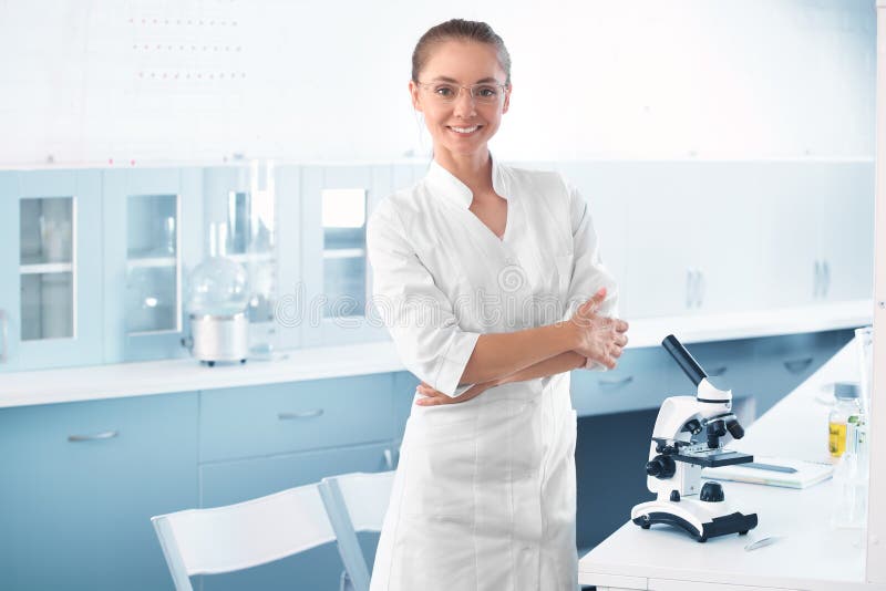 Female Scientist in Laboratory Stock Image - Image of microbiology ...