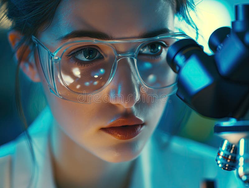 Female Scientist in Laboratory Working with Microscope Stock Photo ...