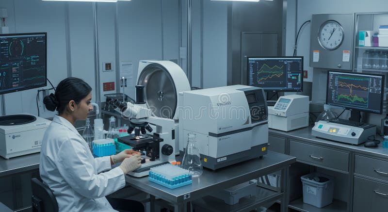 Female Scientist Working in Modern Laboratory with Advanced Equipment ...