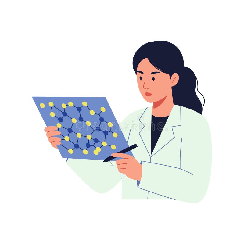 Female Scientist Studying Molecular Structure in Flat Style Focused ...