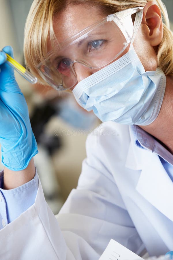Female Laboratory Scientist Doctor Green Test Tube Stock Image - Image ...