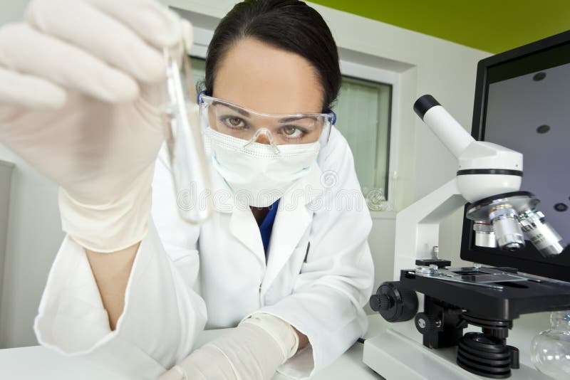 Female Laboratory Scientist Doctor Green Test Tube Stock Image - Image ...
