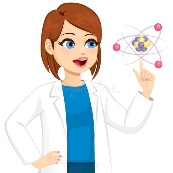 Female Scientist Touching Atom Stock Vector - Illustration of portrait ...