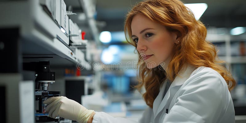 Female Scientist Using Microscope in Laboratory Research Analyzing ...