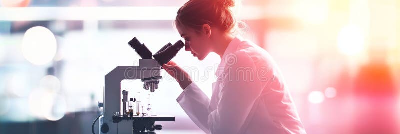 Female Scientist Using Microscope in a Laboratory Setting during Viral ...
