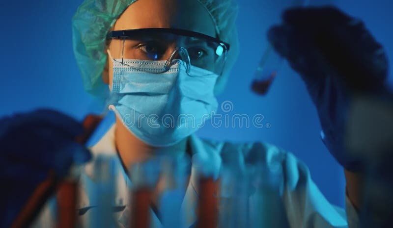 Female Scientist Working with Test Tubes Stock Photo - Image of goggles ...