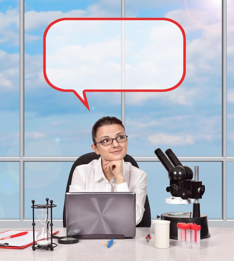 Female scientist thinking stock image. Image of sandglass - 83703829