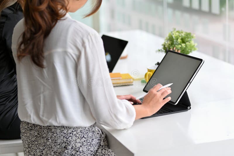 Motivated Professional Businesswoman Manages Her Tasks on a Digital ...