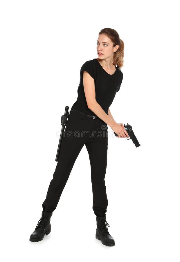 Female Security Guard in Uniform with Gun Stock Photo - Image of person ...