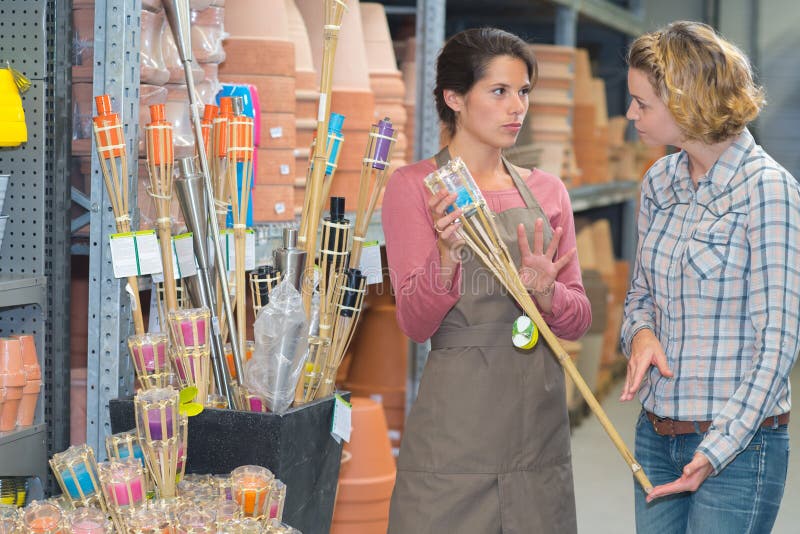 Female Seller Helping Pretty Client Stock Photo - Image of purchase ...