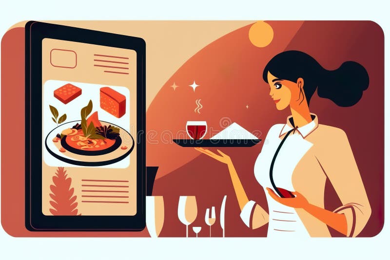 A Female Server Serves the Orders Received on the Tablet Machine To the ...