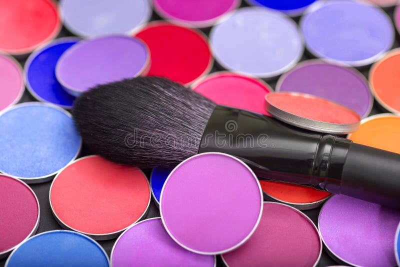 Female Set of Eye Shadow and Makeup Brush Close-up Stock Photo - Image ...
