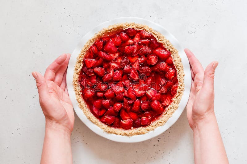 Female Sharing a Strawberry Pie Stock Image - Image of concrete, cake ...