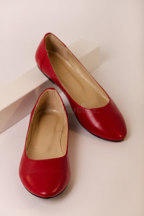 Female Shoes of Red Color on a White Background. Stock Image - Image of ...