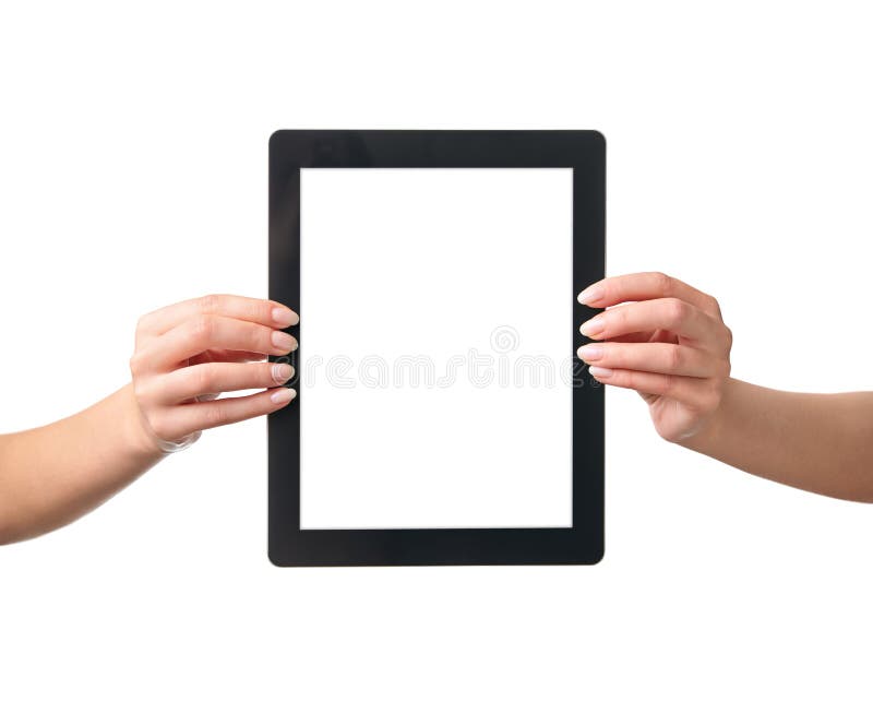 Female Showing Digital Tablet Computer in Hands Stock Image - Image of ...