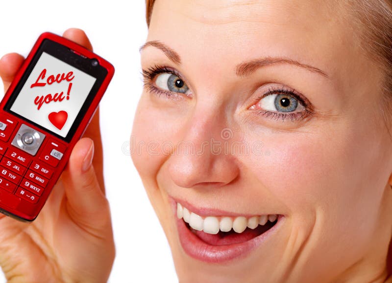 Female Showing Love Message on Phone Stock Image - Image of modern ...