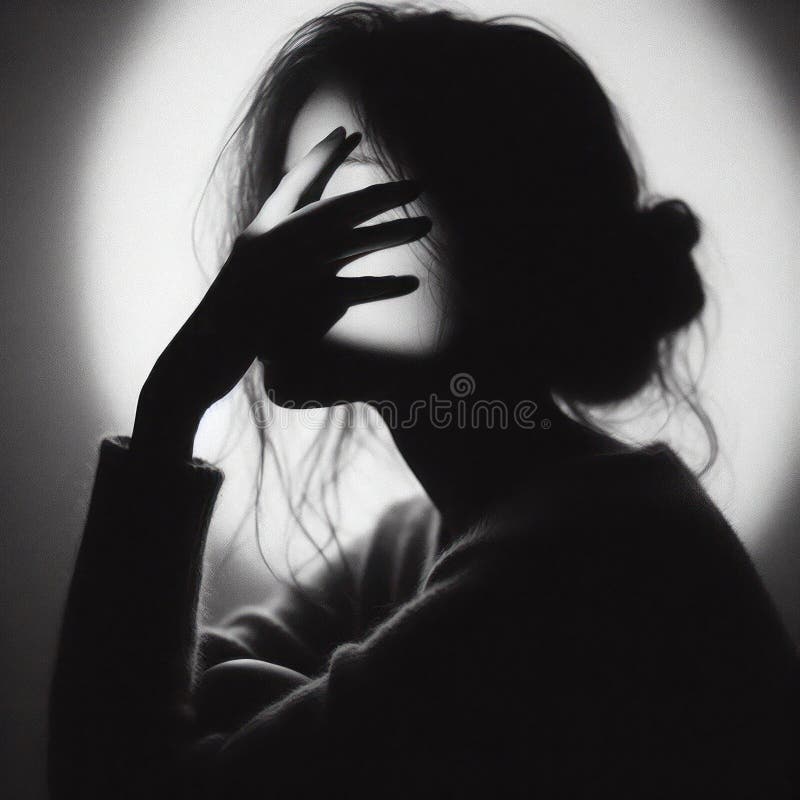 A Female Silhouette Hiding Her Face with Her Hand. Stock Image - Image ...