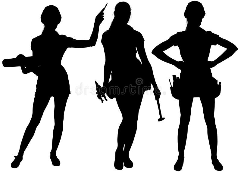Female Silhouettes with Tools Stock Illustration - Illustration of ...