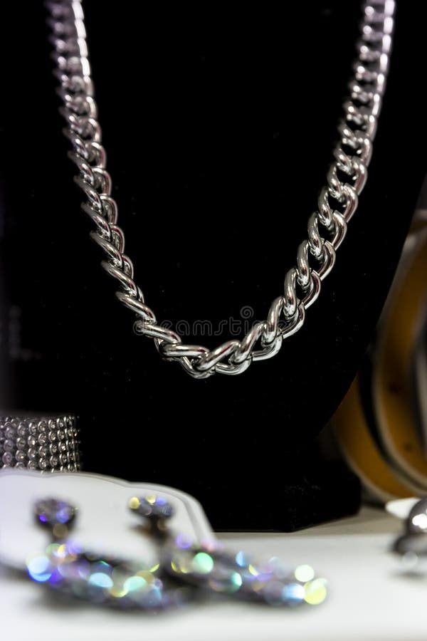 Female Silver Chain Necklace on a Display in Jewlery Store Stock Photo ...