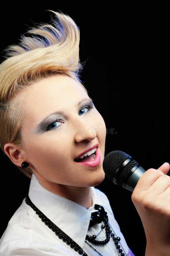 682 Female Singer Mic Blue Background Stock Photos - Free & Royalty ...