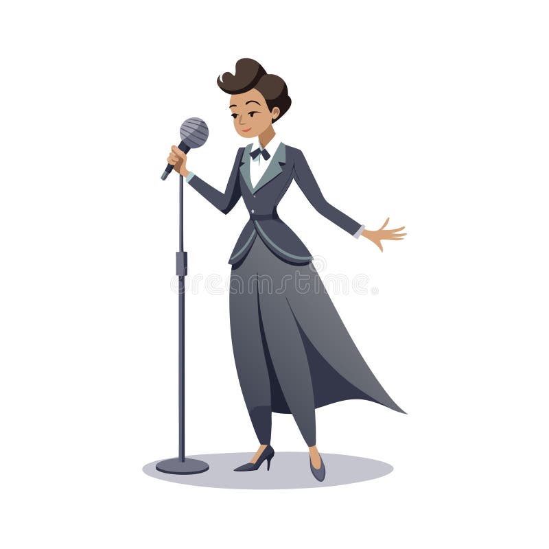 Pop Singer Performing on Stage, Woman. Black and White Cartoon. Stock ...