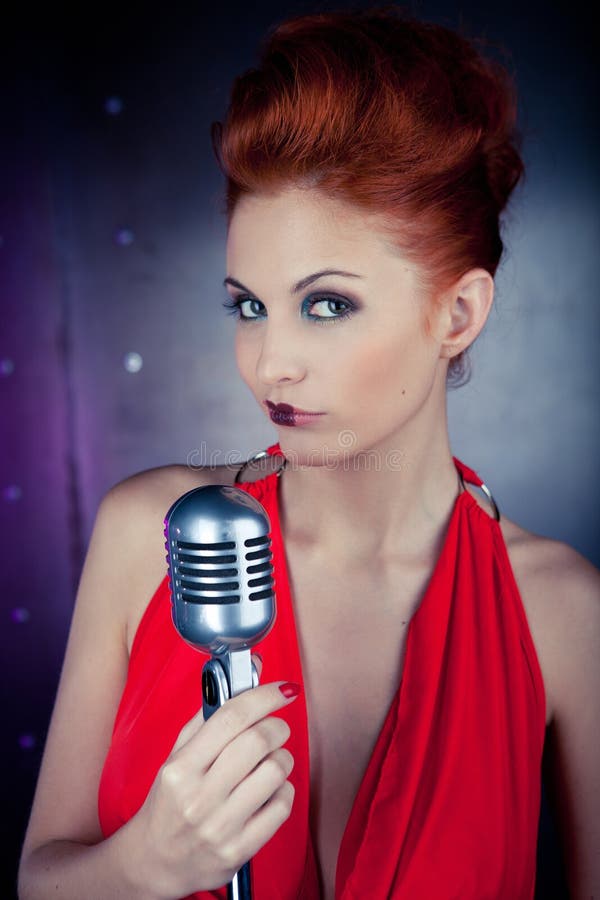 Female singer red dress stock photo. Image of hair, performance - 22127122