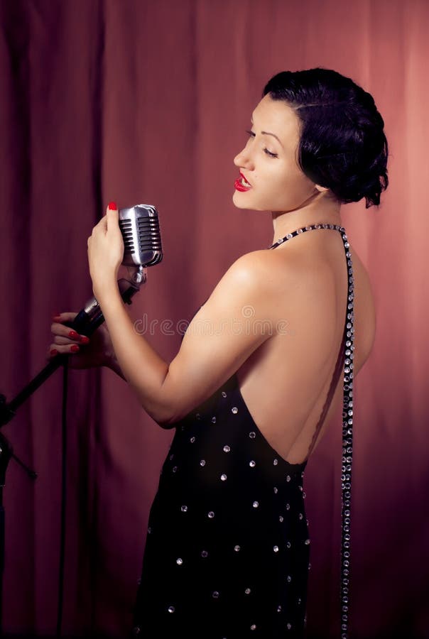 Female Singer with the Retro Microphone Stock Image - Image of people ...