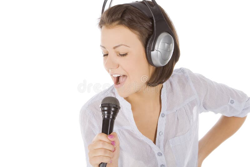 Female Singing into Microphone. Stock Image - Image of singer, jazz ...