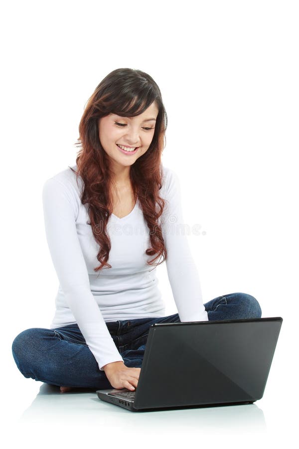 Woman using laptop stock photo. Image of laptop, mobility - 1382804