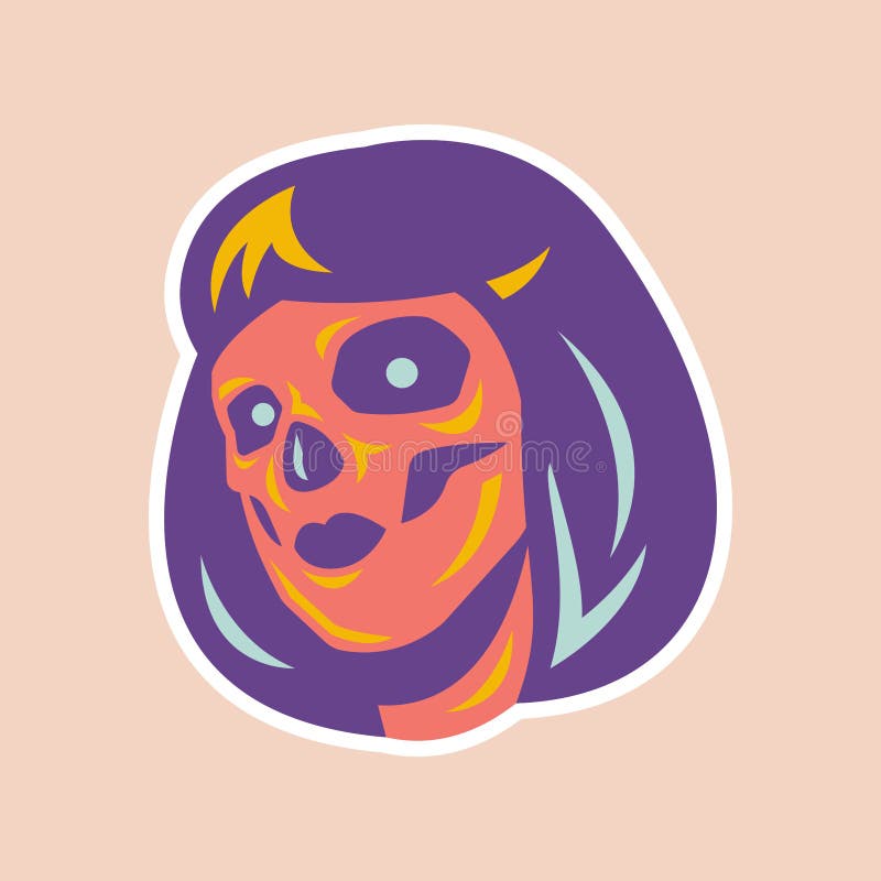 Female Skull Face Illustration Sticker Stock Vector - Illustration of ...
